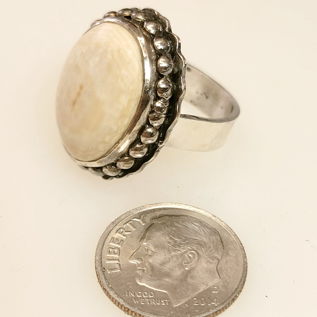 Natural Mastodon Tusk Oval Gemstone Silver Ring Size 6, Hard to Come by ...