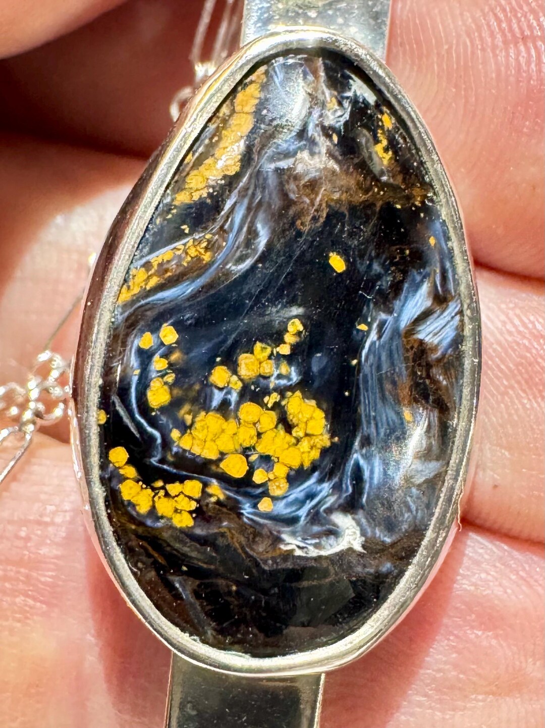 Nambian Blue Flash Pietersite With Rare Formations Set in Thick, Solid ...