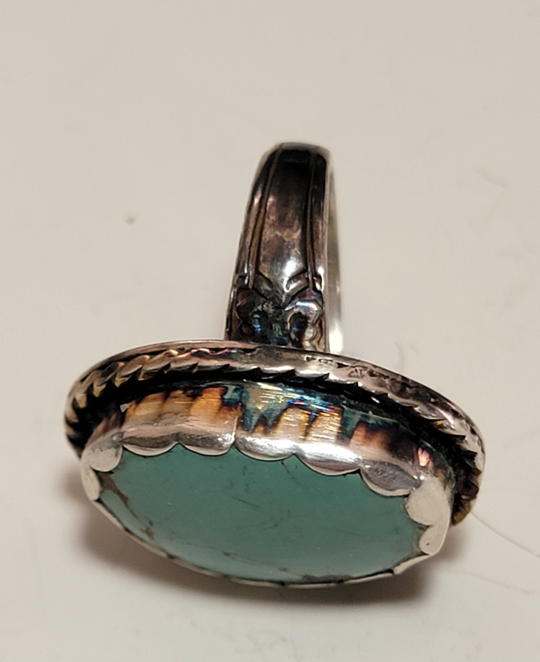 Kingman Turquoise Patina Sterling Silver Ring Size 7 3/4, Silver Ring ...