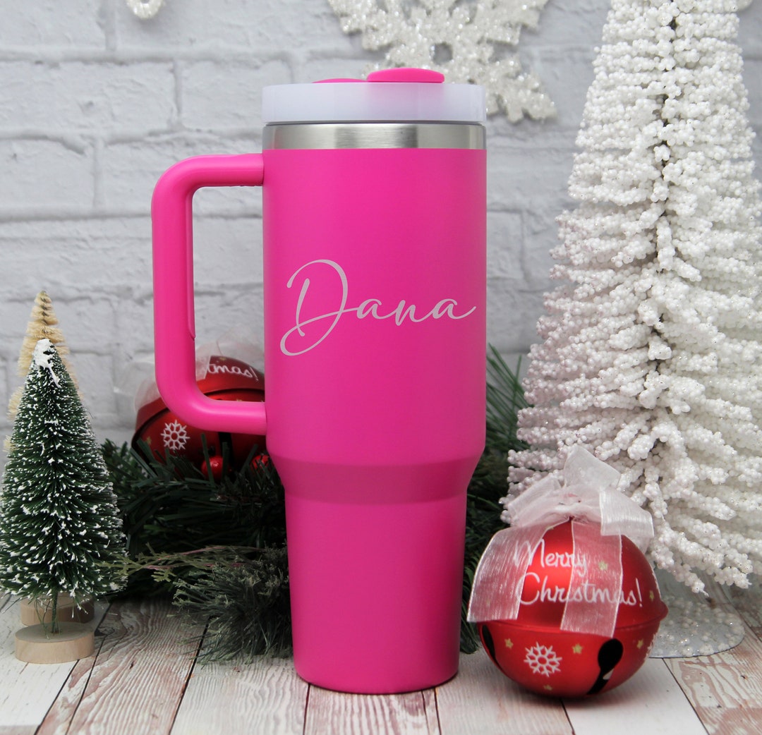 Personalized Pink Tumbler With Handle Custom Pink 40oz Mug With Straw ...