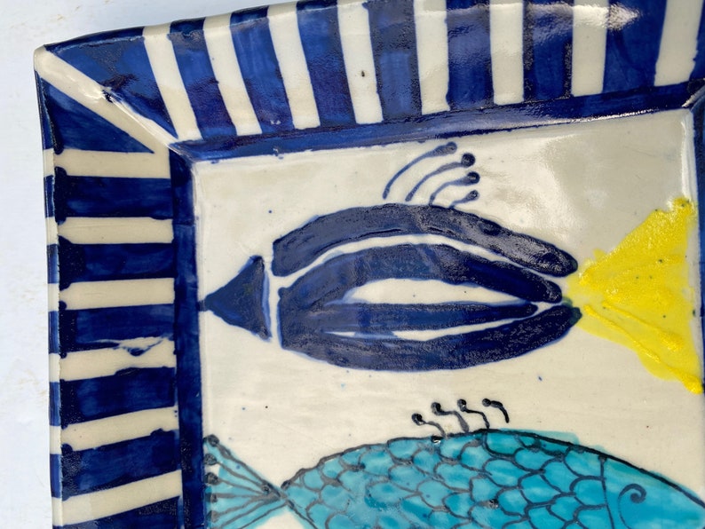 Platter ceramic rectangle pottery with Whimsical Fish Hand | Etsy