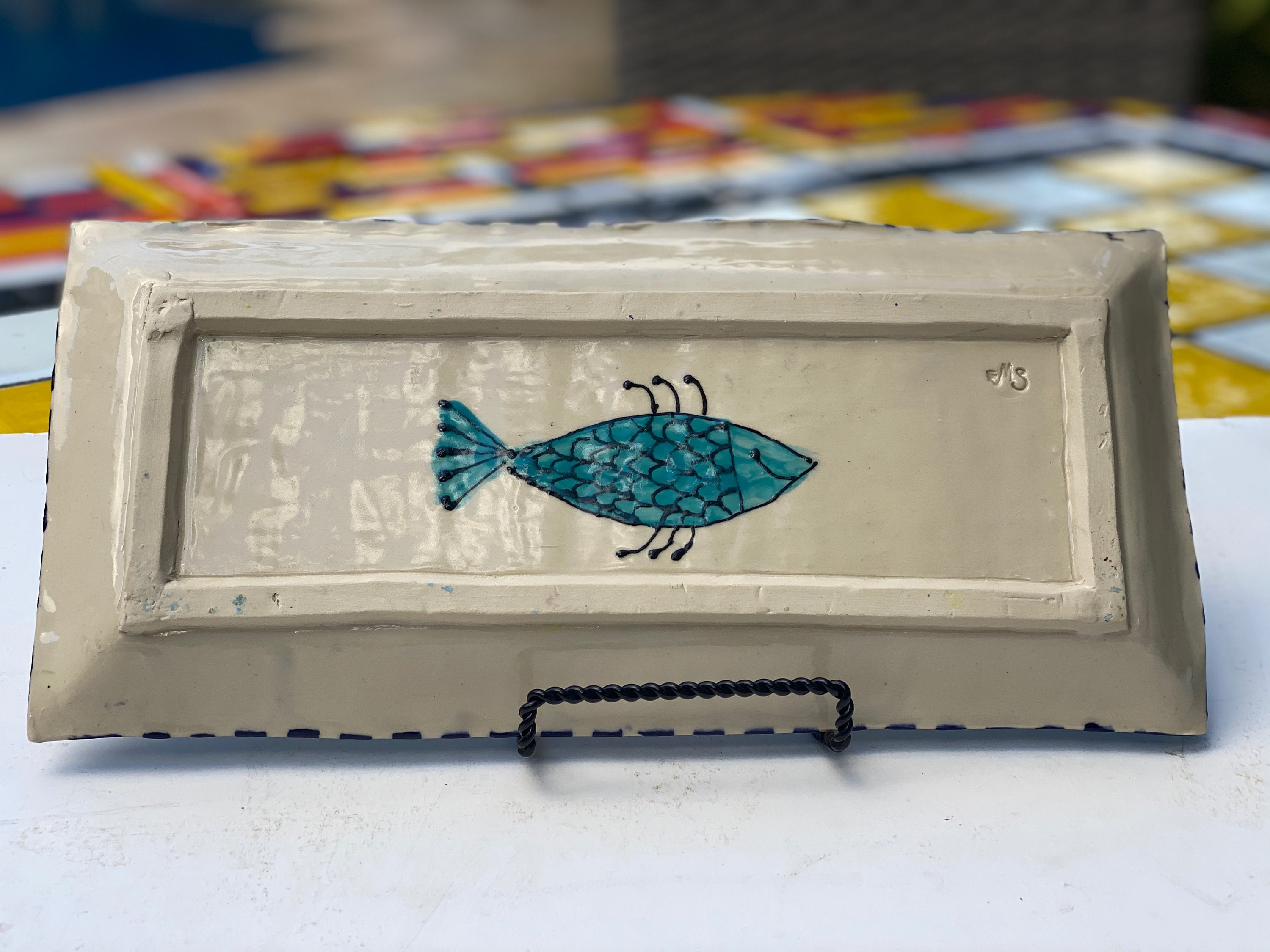 Platter Ceramic Rectangle Pottery With Whimsical Fish Hand | Etsy
