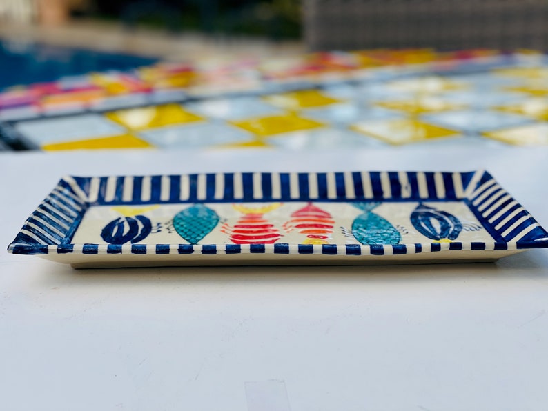 Platter ceramic rectangle pottery with Whimsical Fish Hand | Etsy