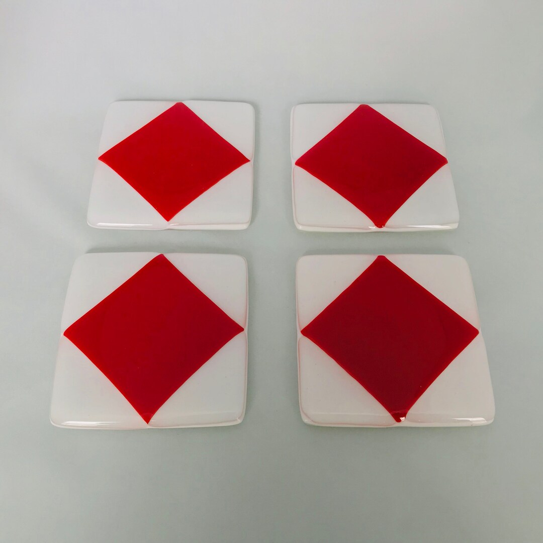 Fused Glass Coasters: Red & White Nautical Flag Coasters, Set of 4 - Etsy