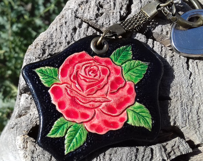 Rose Key Fob, Leather Rose Keychain, Custom Keychain Leather, Flower ...