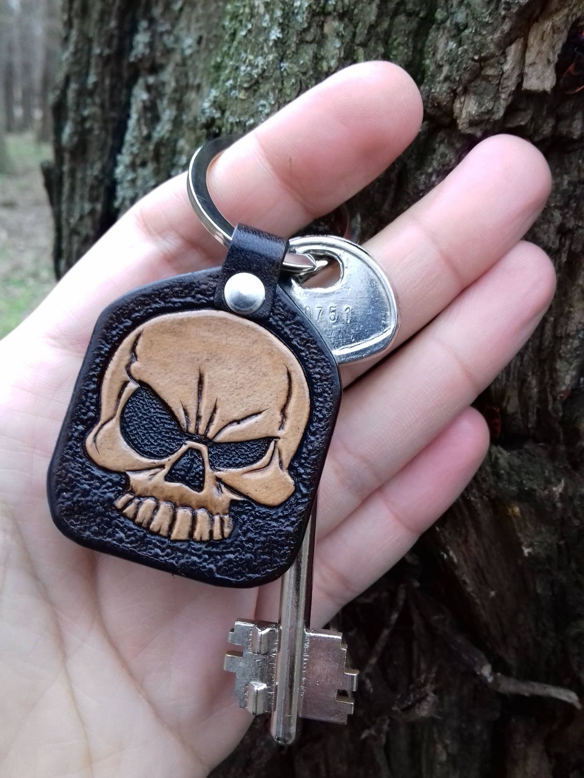 Skull Keychain Skull Leather Keychain Skull Key Fob Custom - Etsy