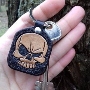 Skull Keychain, Skull Leather Keychain, Skull Key Fob, Custom Leather ...