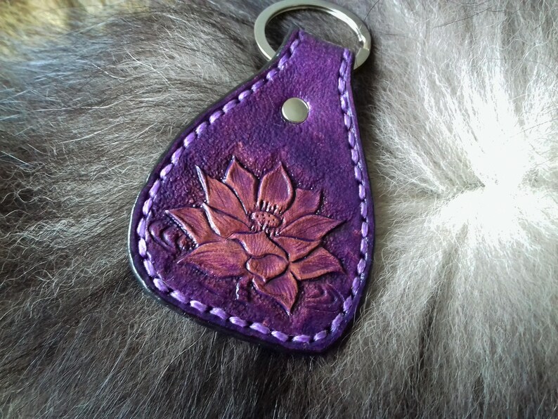Yoga Keychain Lotus Keychain Floral Leather Keychain Flower | Etsy