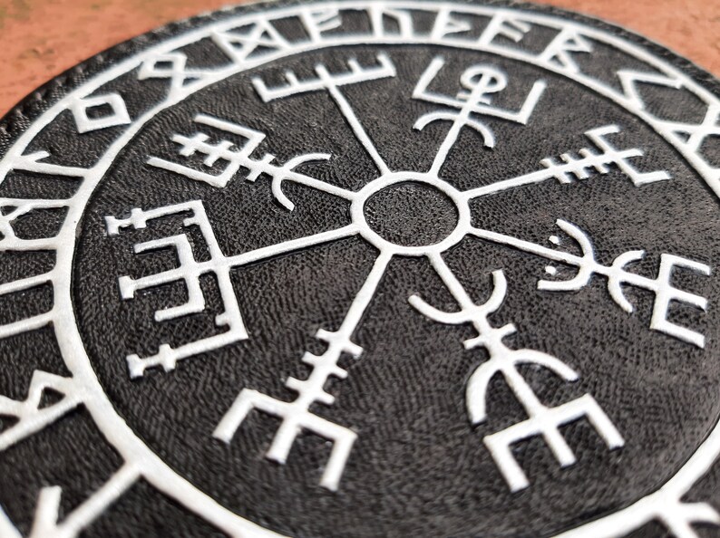 Leather Patch Compass of Vegvisir, Runic Compass, Norse Wheel, Celtic ...