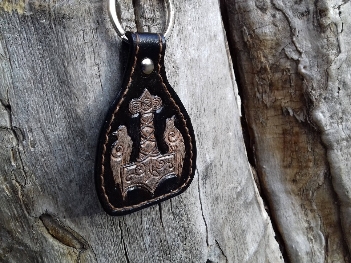 Thor's Hammer Mjolnir Keychain Leather Keychain Custom - Etsy