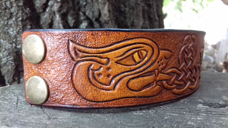 Viking Bracelet Leather, Celtic Dog Head, Celtic Leather Bracelet ...