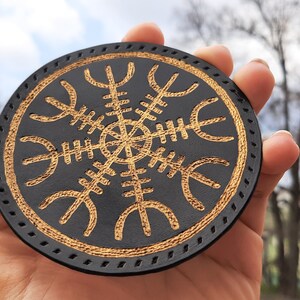 Leather Patch Helm of Awe Hood, Norse Wheel, Celtic, Aegishjalmr ...