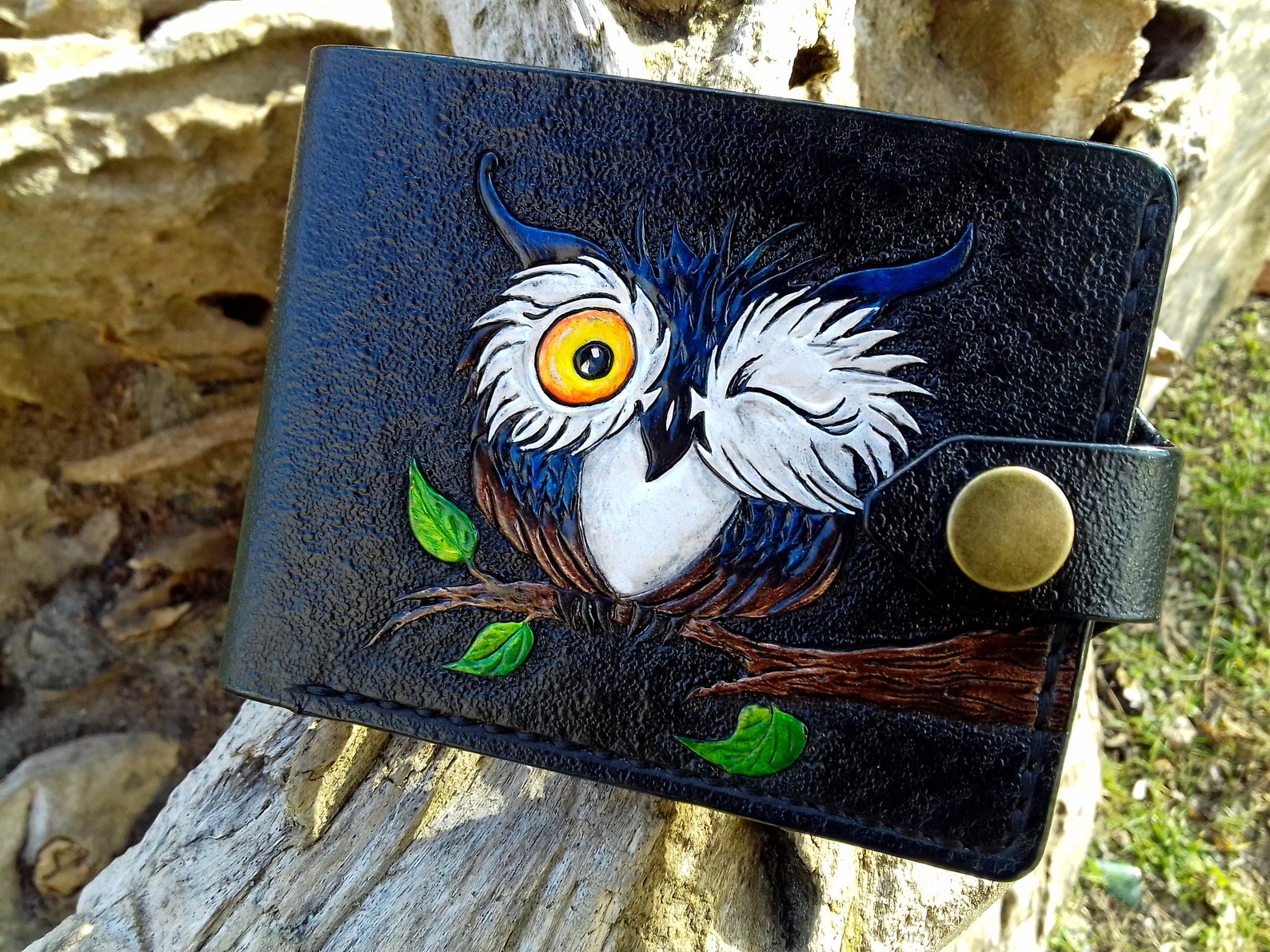 Owl wallet leather Trucker wallet Owl purse Credit card | Etsy