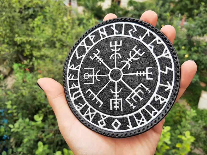 Leather Patch Compass of Vegvisir, Runic Compass, Norse Wheel, Celtic ...