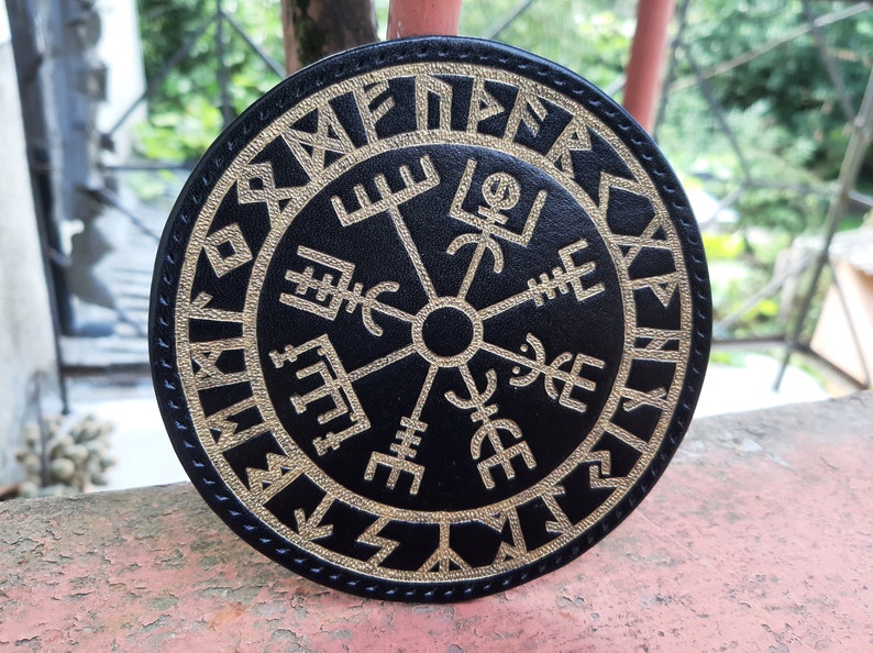 Leather Patch Compass of Vegvisir, Runic Compass, Norse Wheel, Celtic ...