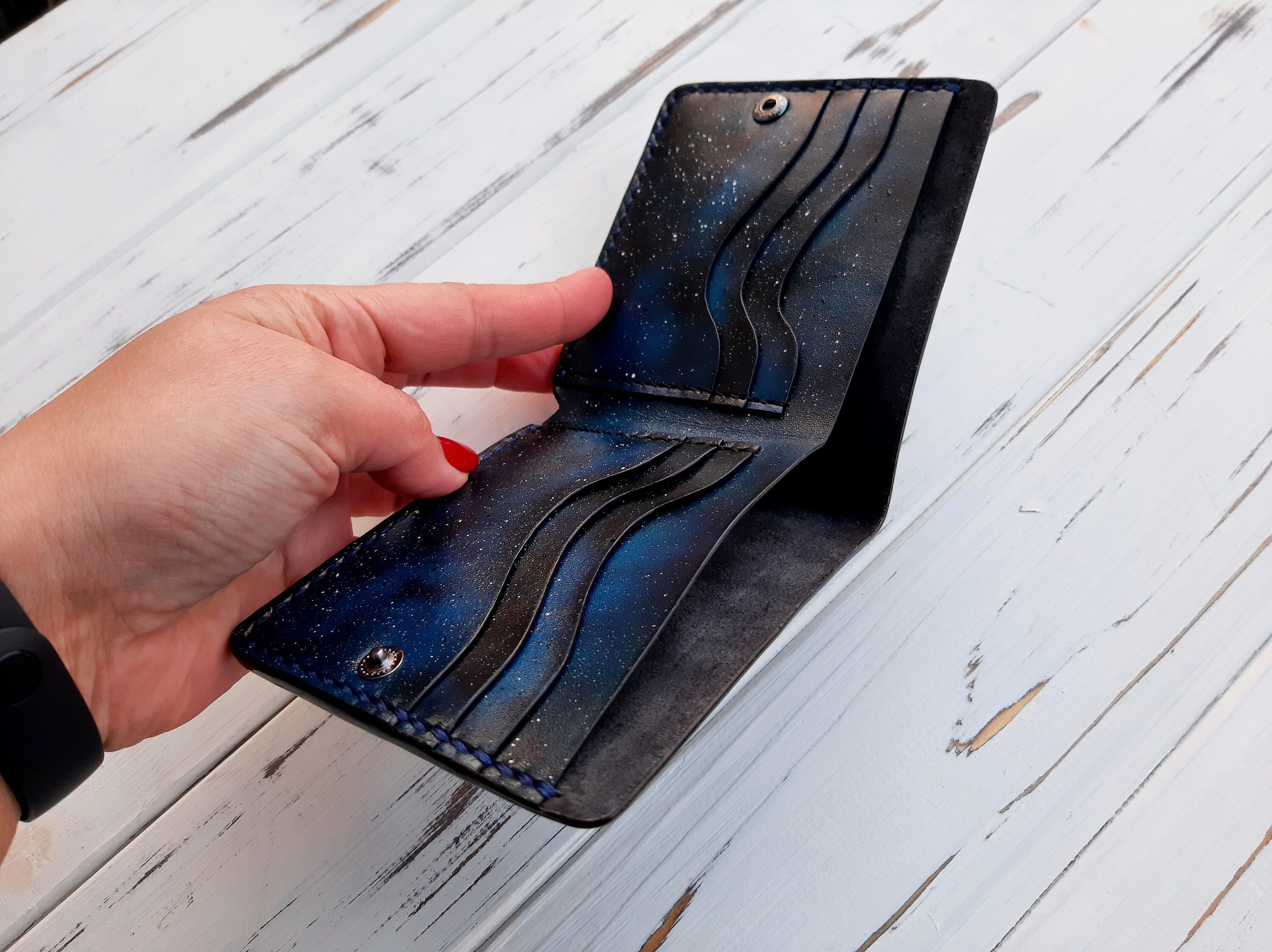 Carved leather wallet Owl Moon Short biker wallets Shadow | Etsy