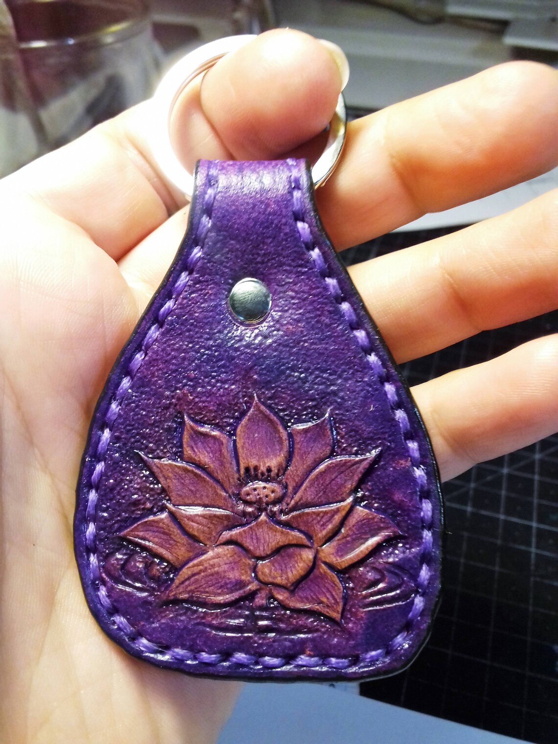 Yoga Keychain Lotus Keychain Floral Leather Keychain Flower | Etsy