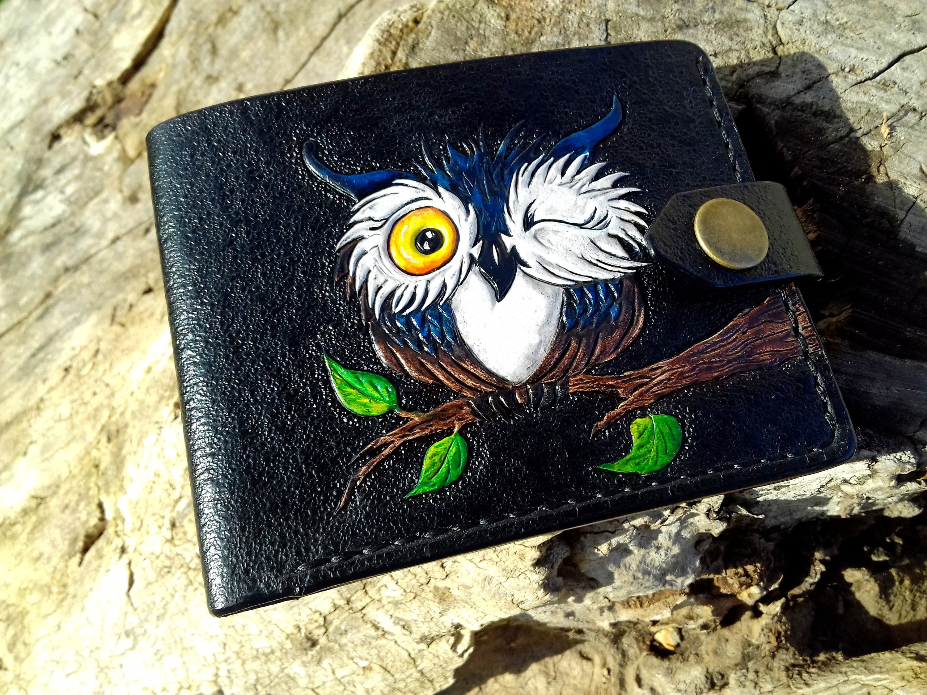 Owl wallet leather Trucker wallet Owl purse Credit card | Etsy