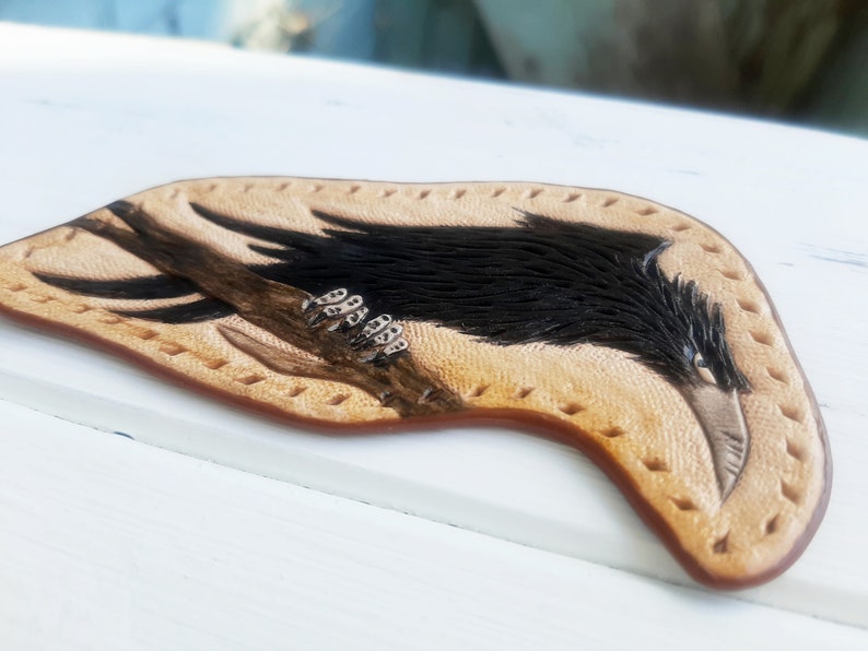 Leather Raven Patch, Crow, Custom Leather Biker Patch, Clothing Patch ...