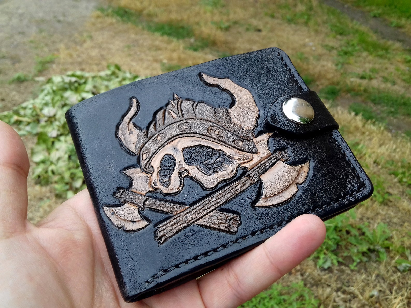 The Skull of the Viking With the Axe Viking Wallet Skull - Etsy
