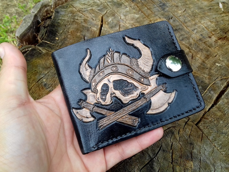 The Skull of the Viking With the Axe Viking Wallet Skull - Etsy