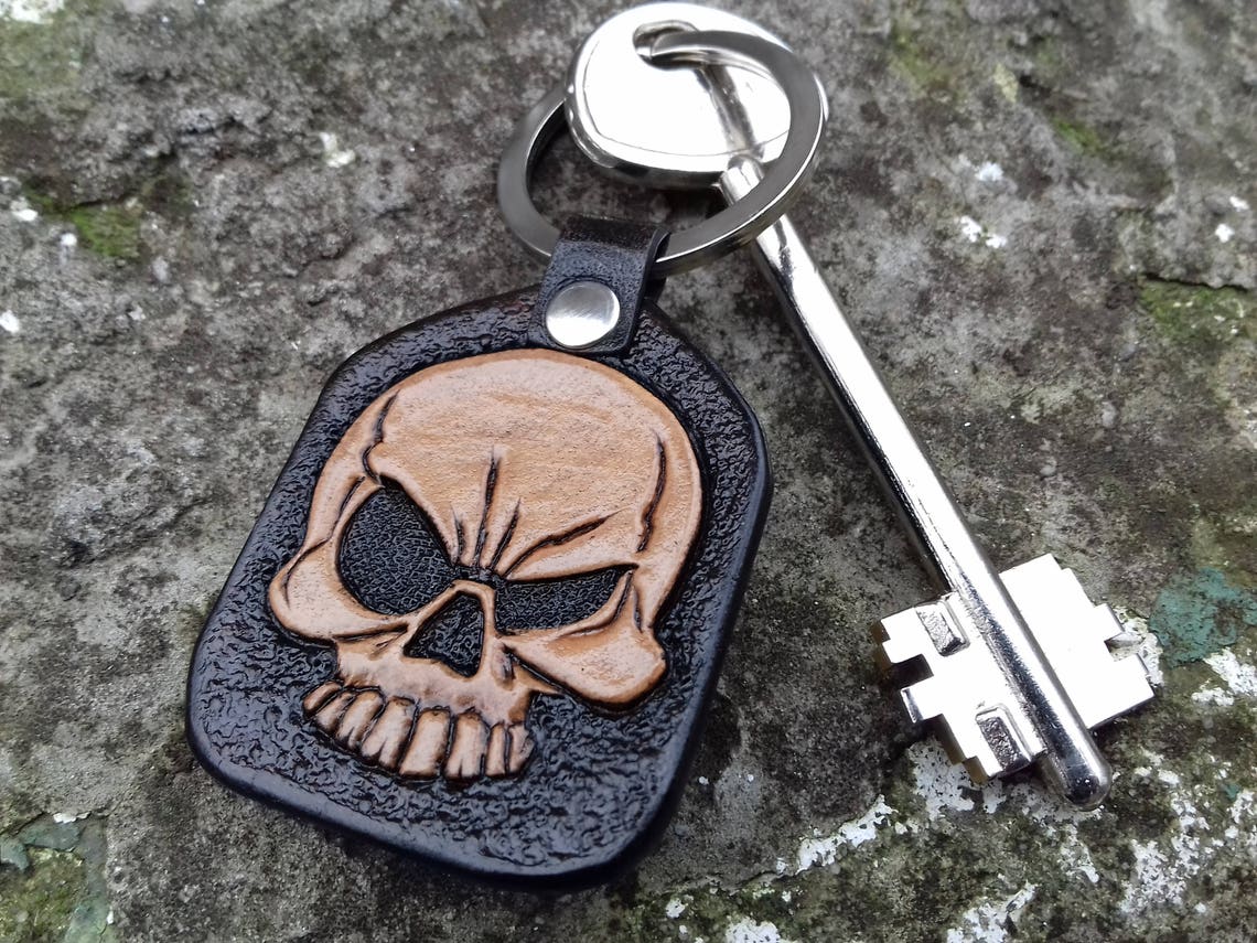 Skull Keychain Skull Leather Keychain Skull Key Fob Custom - Etsy
