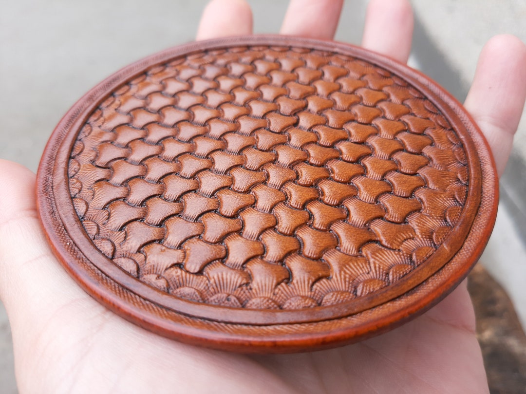Leather Carving Coasters, Round Coasters Set Home Gift, Drinks Coasters ...