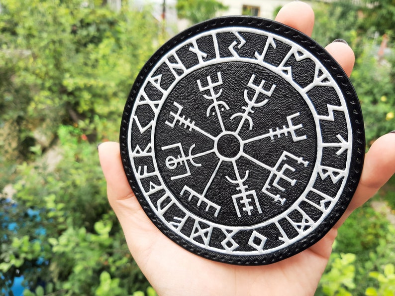 Leather Patch Compass of Vegvisir, Runic Compass, Norse Wheel, Celtic ...
