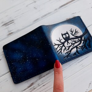 Carved Leather Wallet, Owl, Moon, Short Biker Wallets, Shadow Owls ...