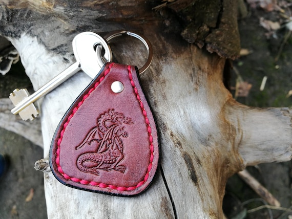 Dragon leather keychain Personalized leather key fob Custom | Etsy