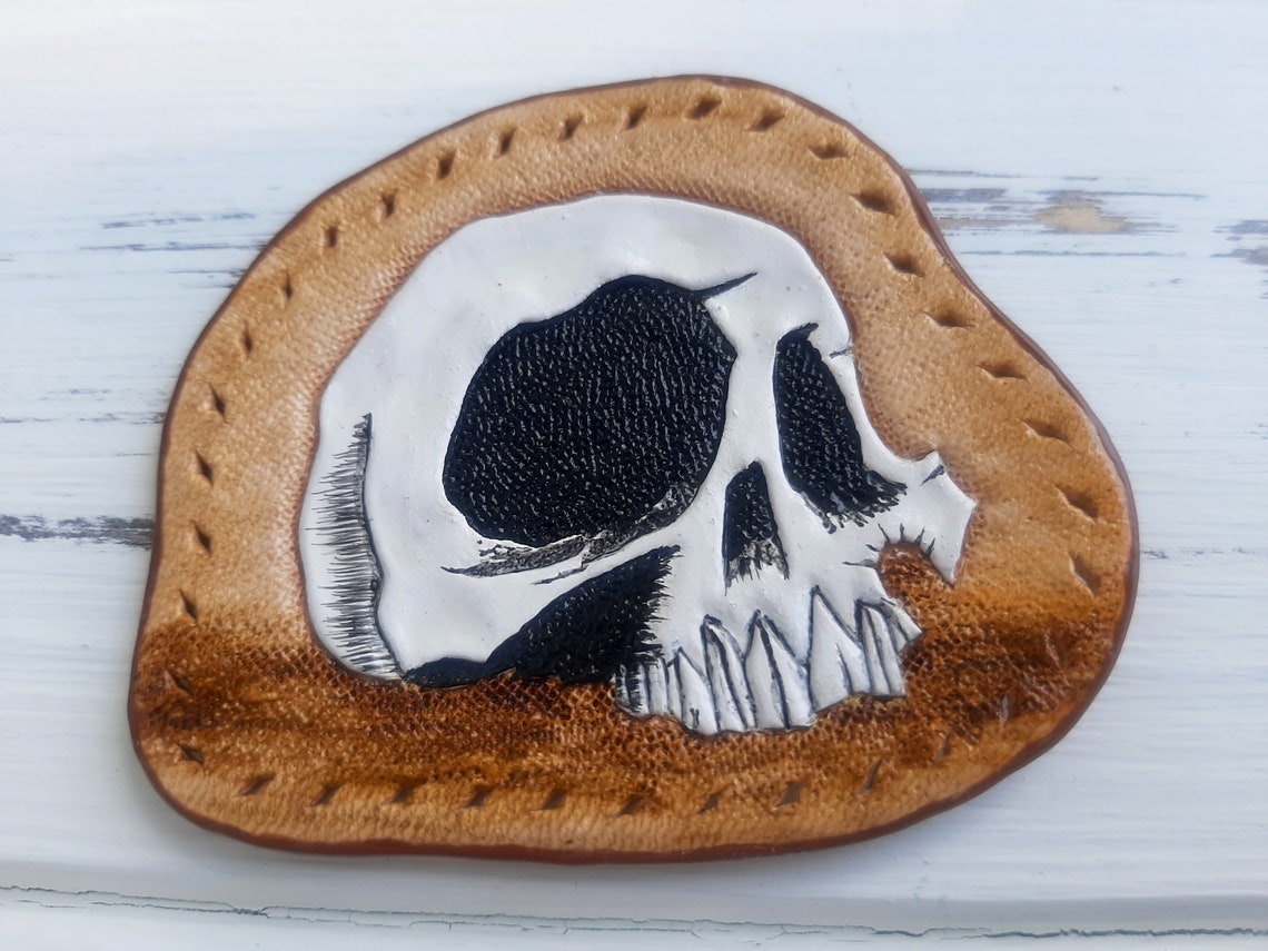 Leather Skull Patch Skeleton Carved Leather Biker Patch - Etsy