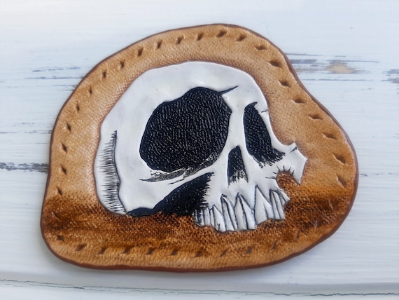 Leather Skull Patch Skeleton Carved Leather Biker Patch - Etsy
