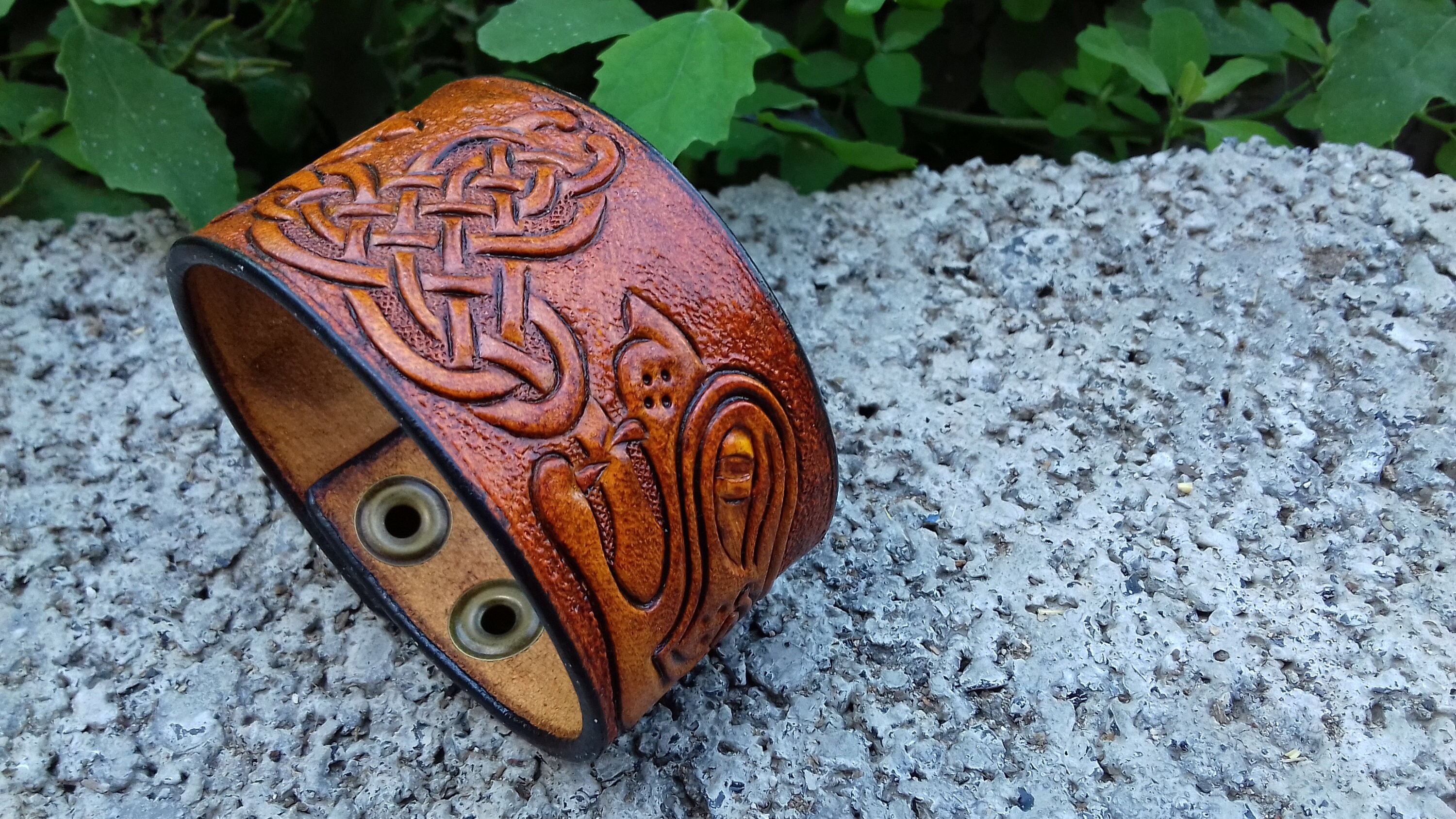 Viking Bracelet Leather, Celtic Dog Head, Celtic Leather Bracelet ...