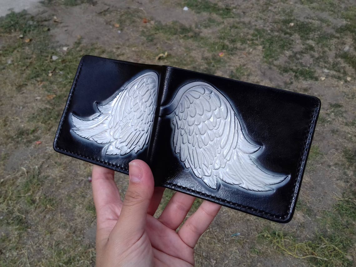 Leather Wallet Wings Feathers Angel Credit Card Wallet | Etsy
