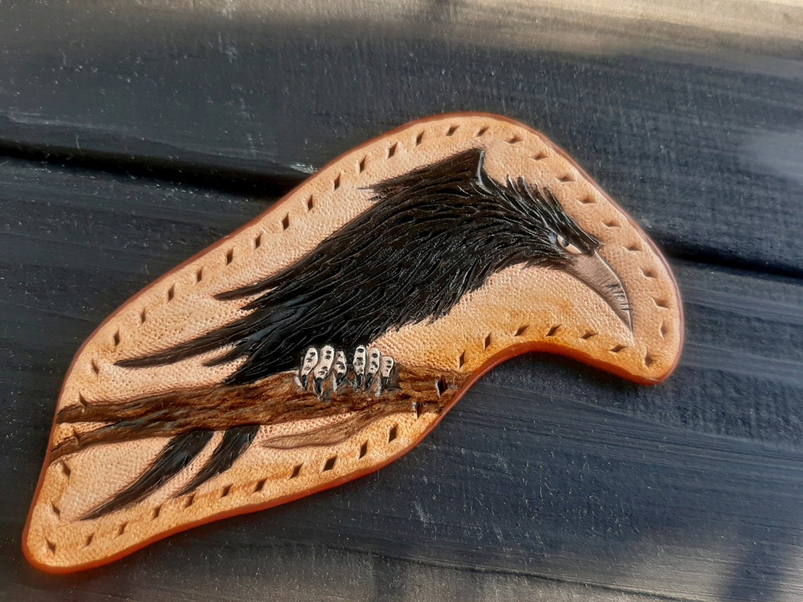 Leather Raven Patch Crow Custom Leather Biker Patch - Etsy UK