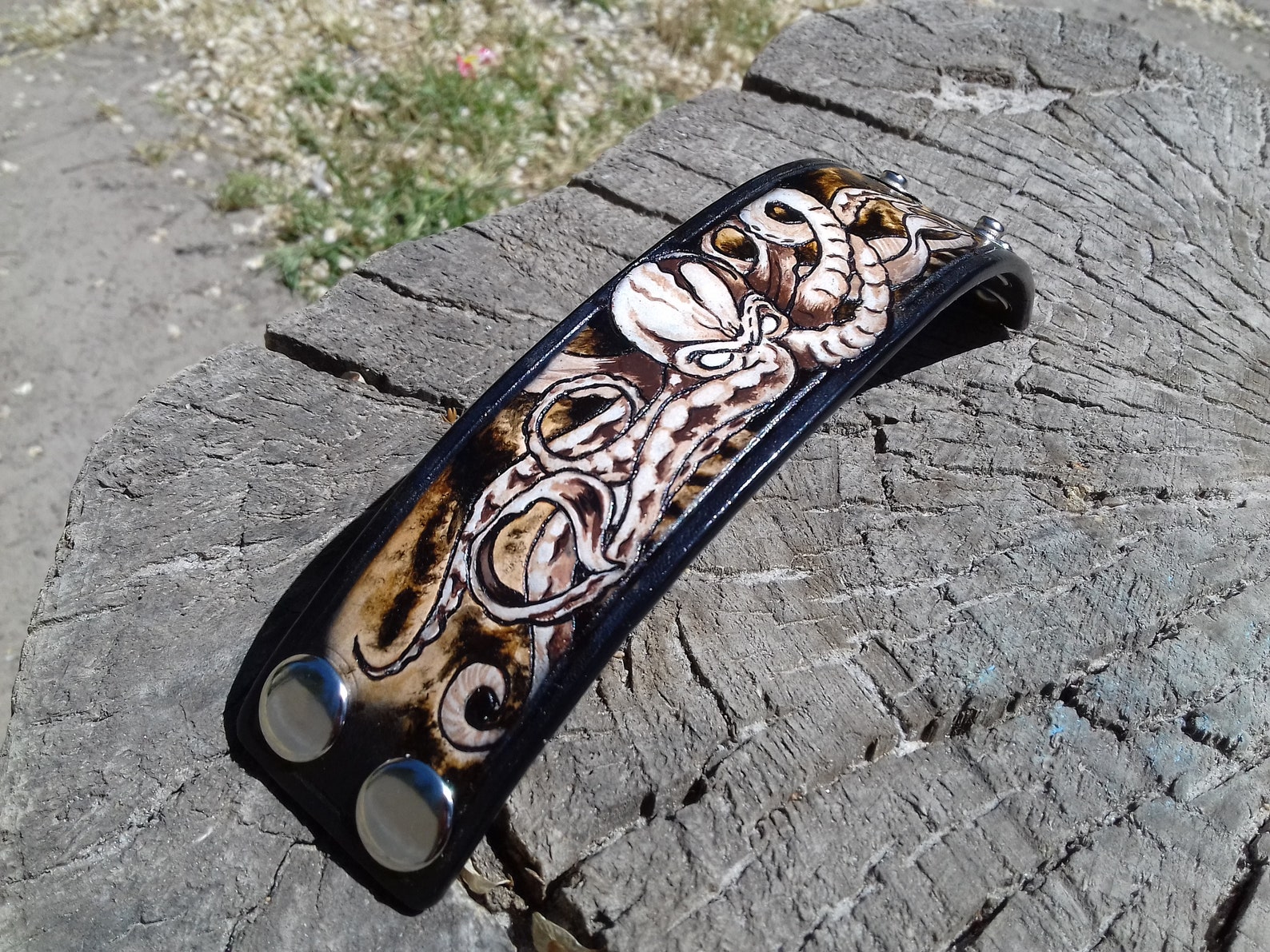 Octopus Leather Cuff Bracelet Pyrography Leather Pirate | Etsy