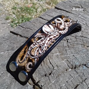 Octopus Leather Cuff Bracelet, Pyrography, Leather Pirate Bracelet, Men ...