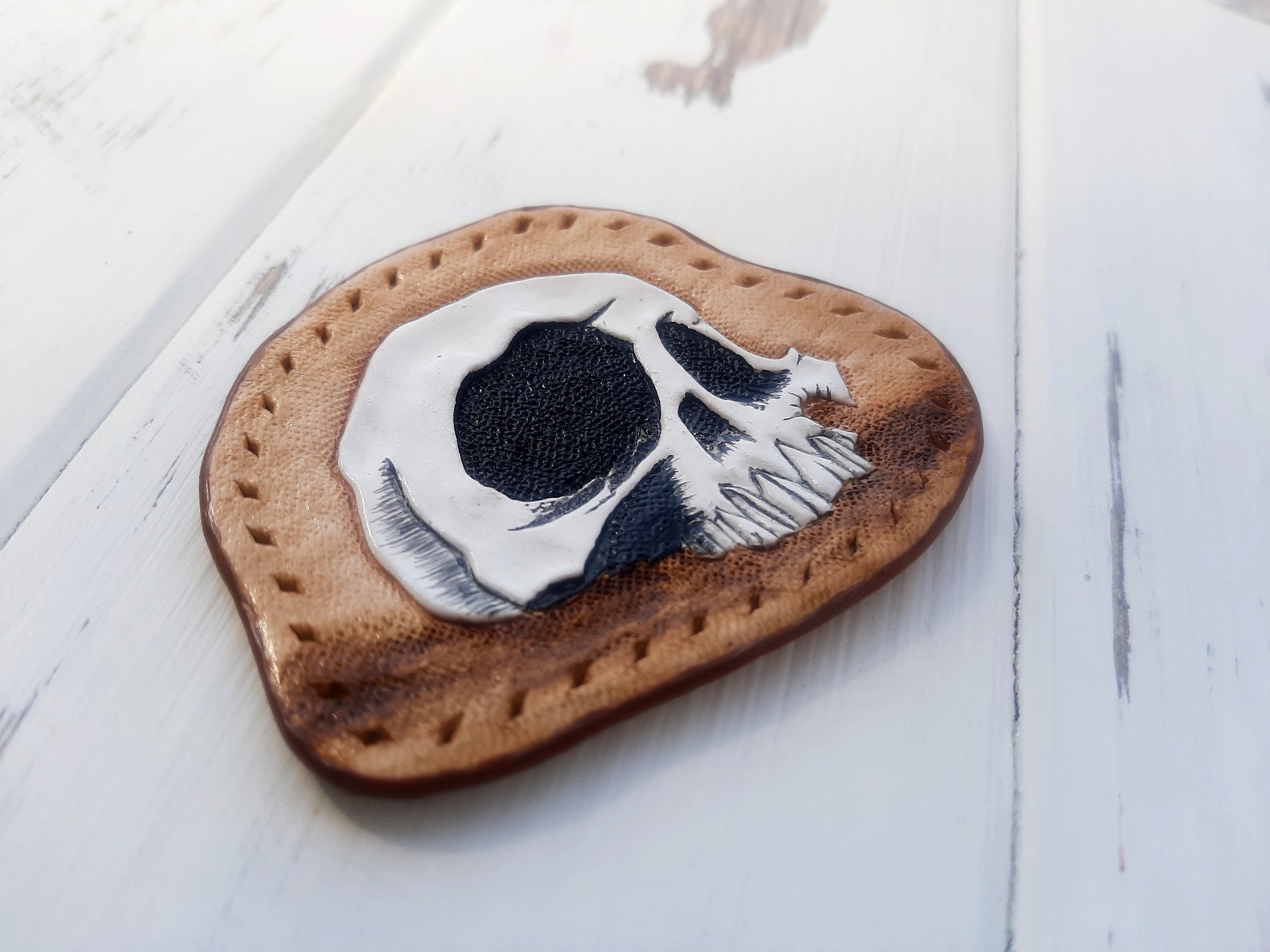 Leather Skull Patch, Skeleton, Carved Leather, Biker Patch, Custom ...
