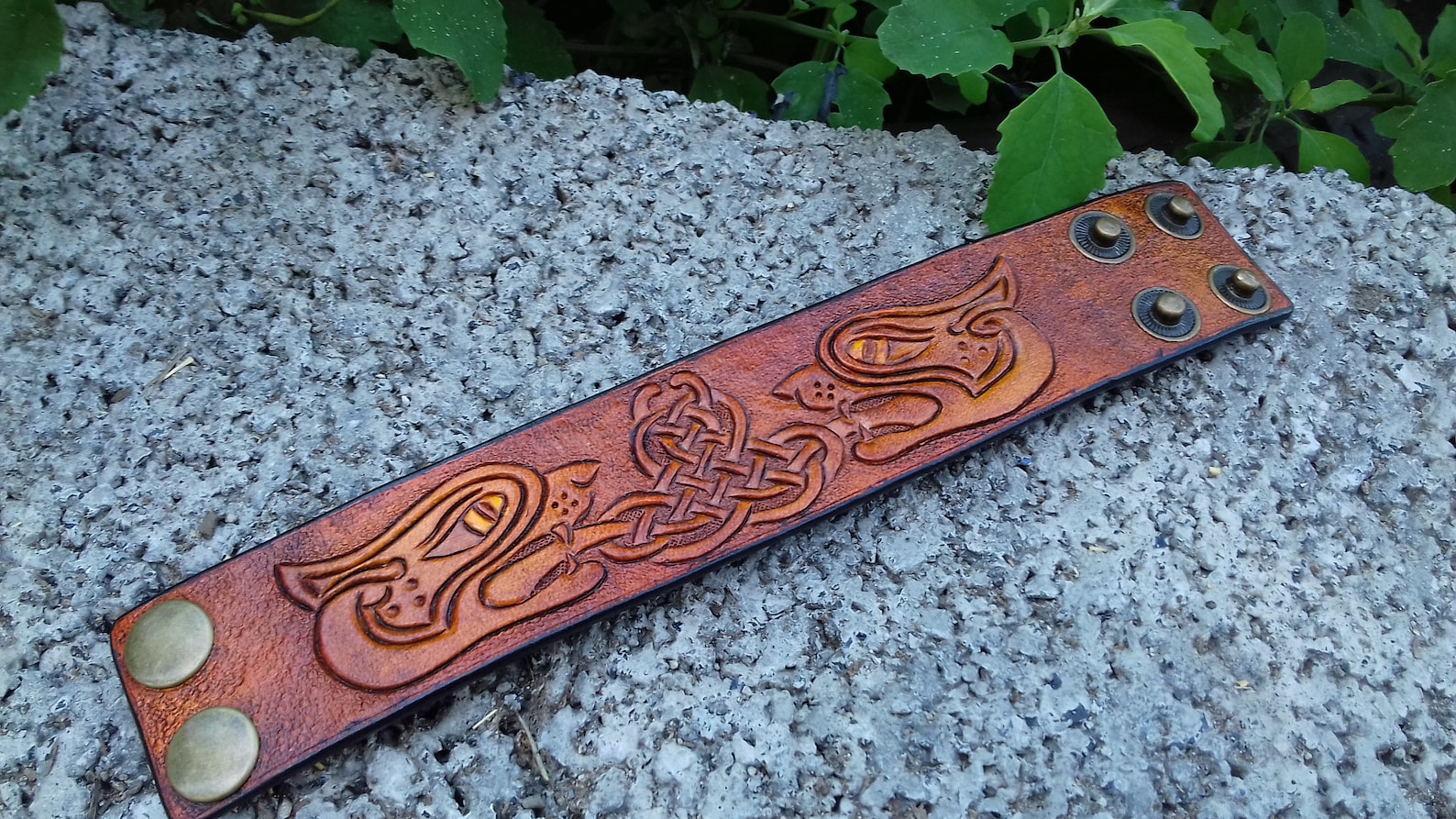 Viking Bracelet Leather, Celtic Dog Head, Celtic Leather Bracelet ...