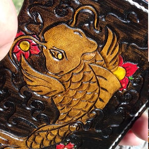 Leather Passport Cover With Fish, Leather Carving Wallet, Koi Carp ...