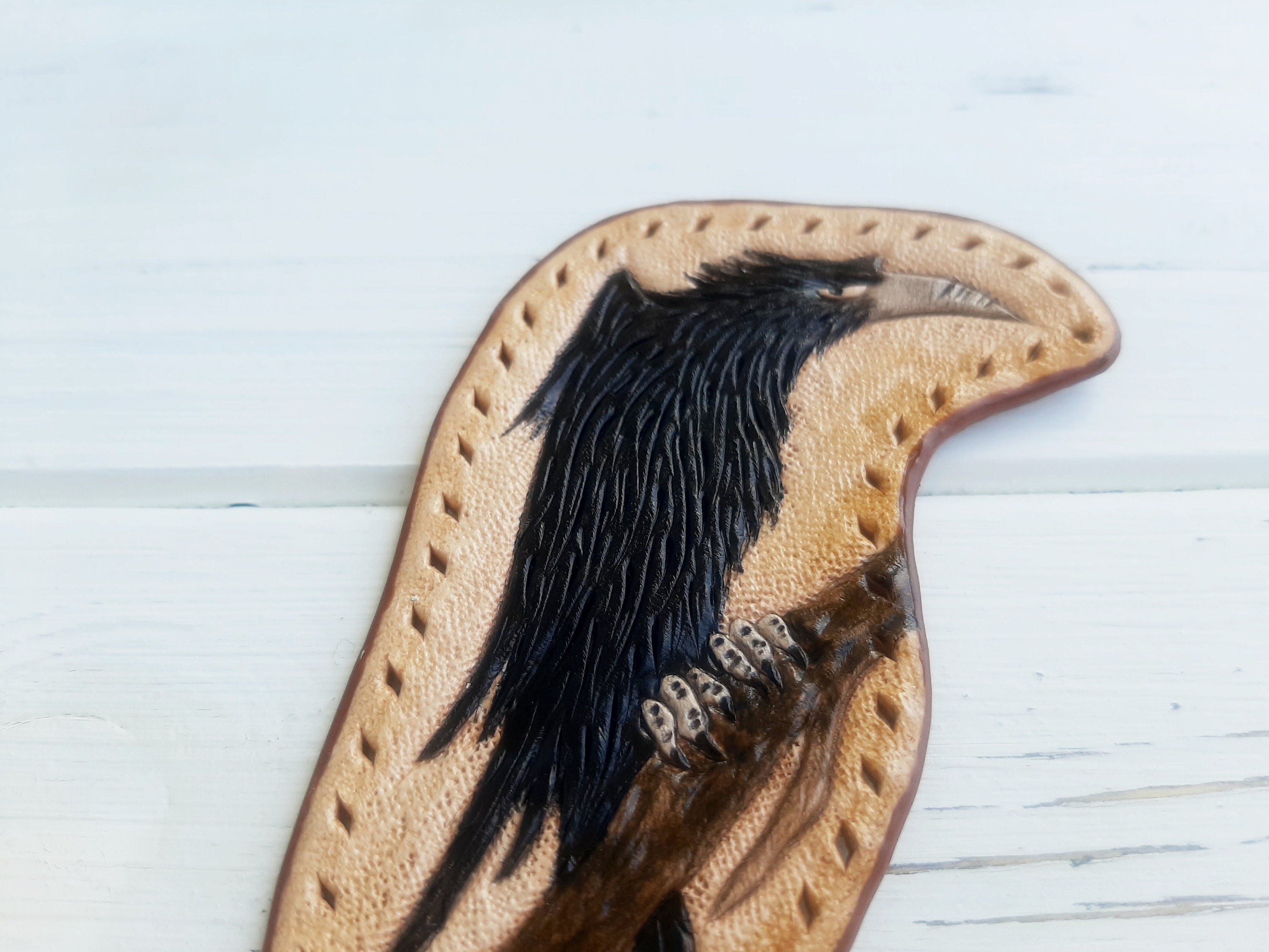 Leather Raven Patch Crow Custom Leather Biker Patch - Etsy UK