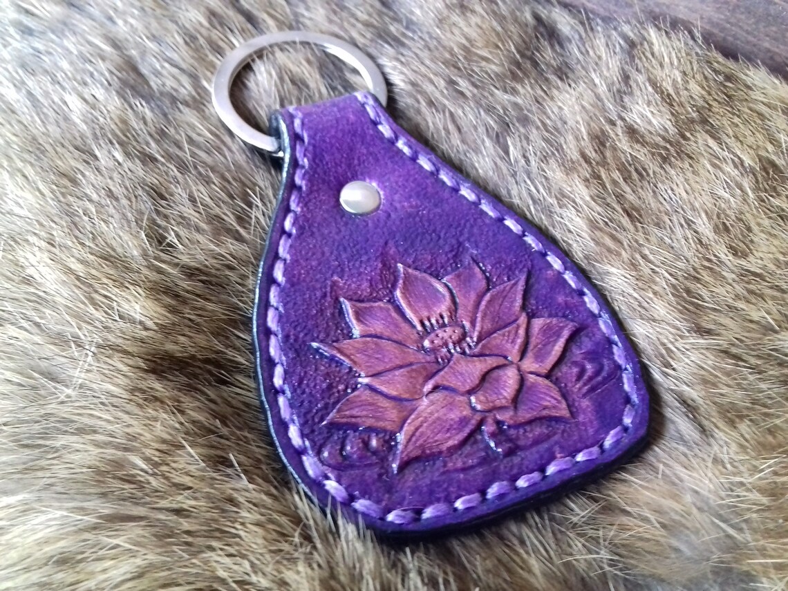 Yoga Keychain Lotus Keychain Floral Leather Keychain Flower | Etsy