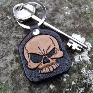 Skull Keychain, Skull Leather Keychain, Skull Key Fob, Custom Leather ...