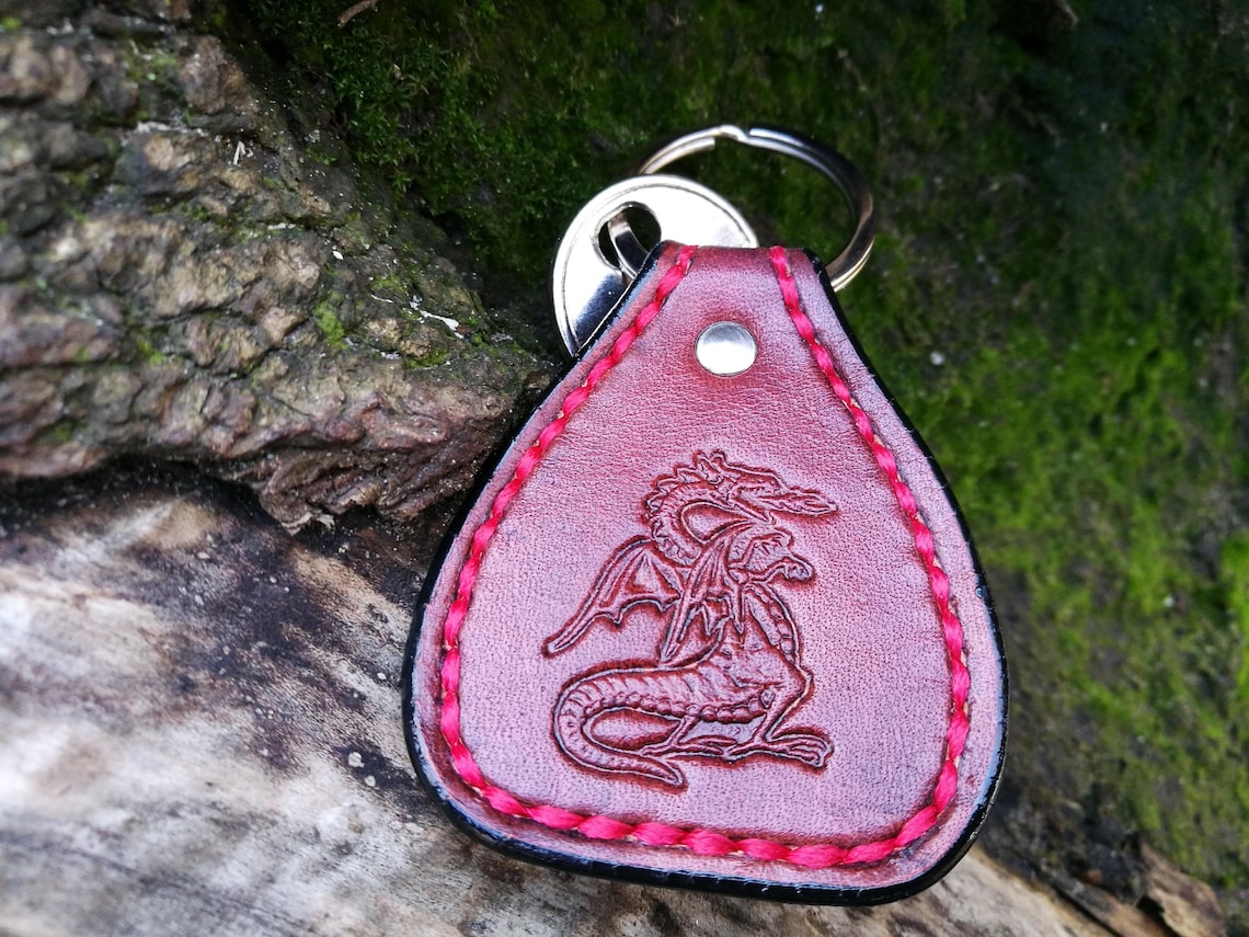 Dragon leather keychain Personalized leather key fob Custom | Etsy