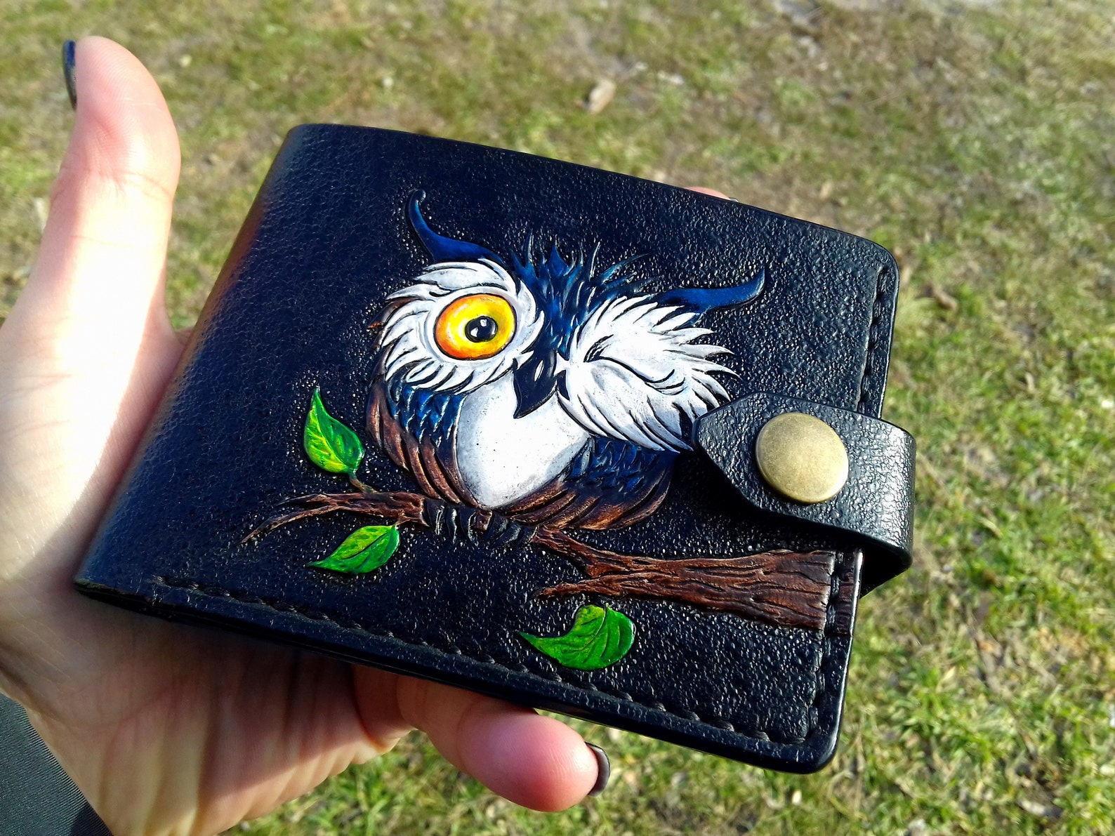 Owl wallet leather Trucker wallet Owl purse Credit card | Etsy