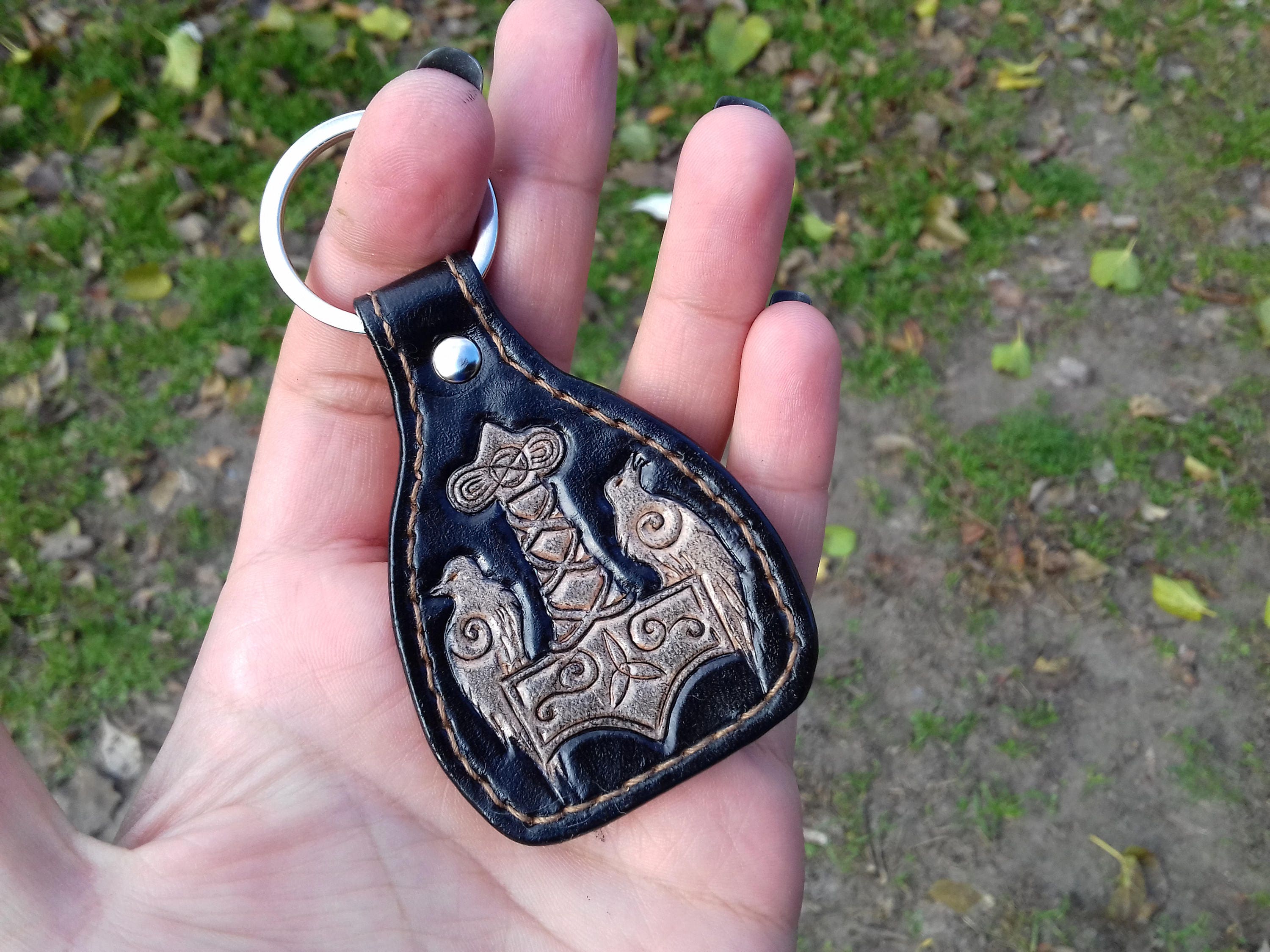 Thor's Hammer Mjolnir Keychain Leather Keychain Custom - Etsy