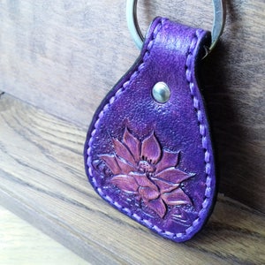 Yoga Keychain, Lotus Keychain, Floral Leather Keychain, Flower Key Fob ...