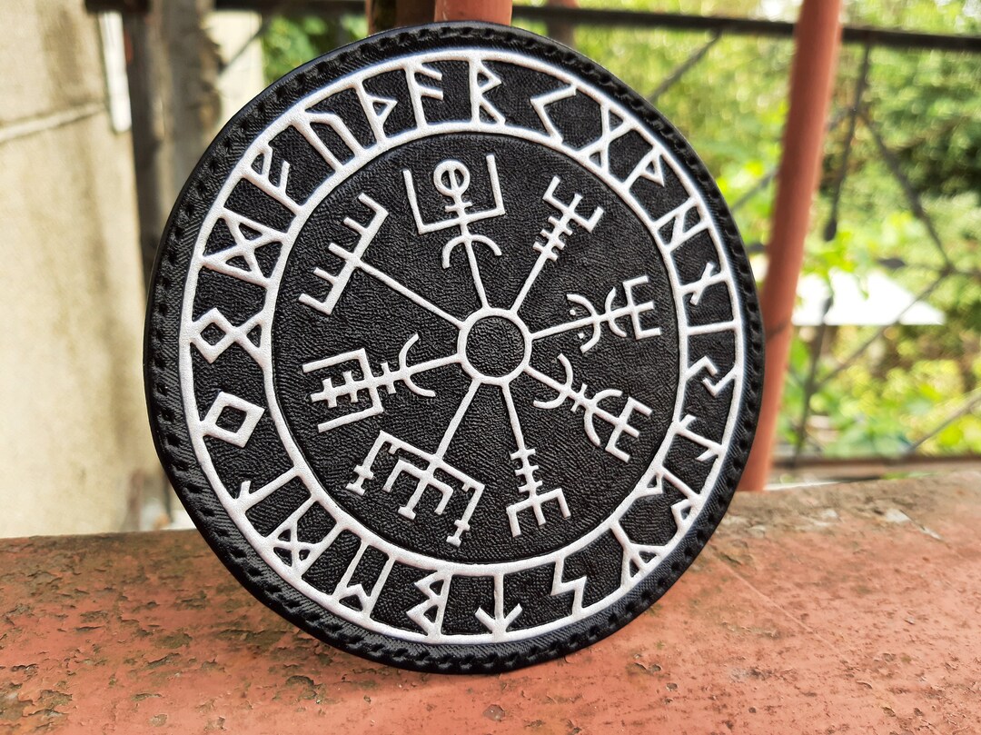 Leather Patch Compass of Vegvisir, Runic Compass, Norse Wheel, Celtic ...