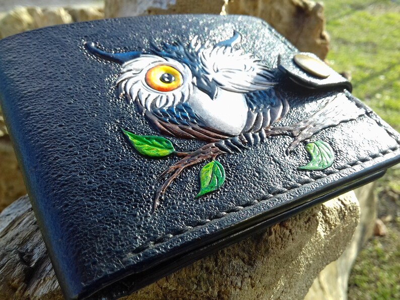 Owl wallet leather Trucker wallet Owl purse Credit card | Etsy