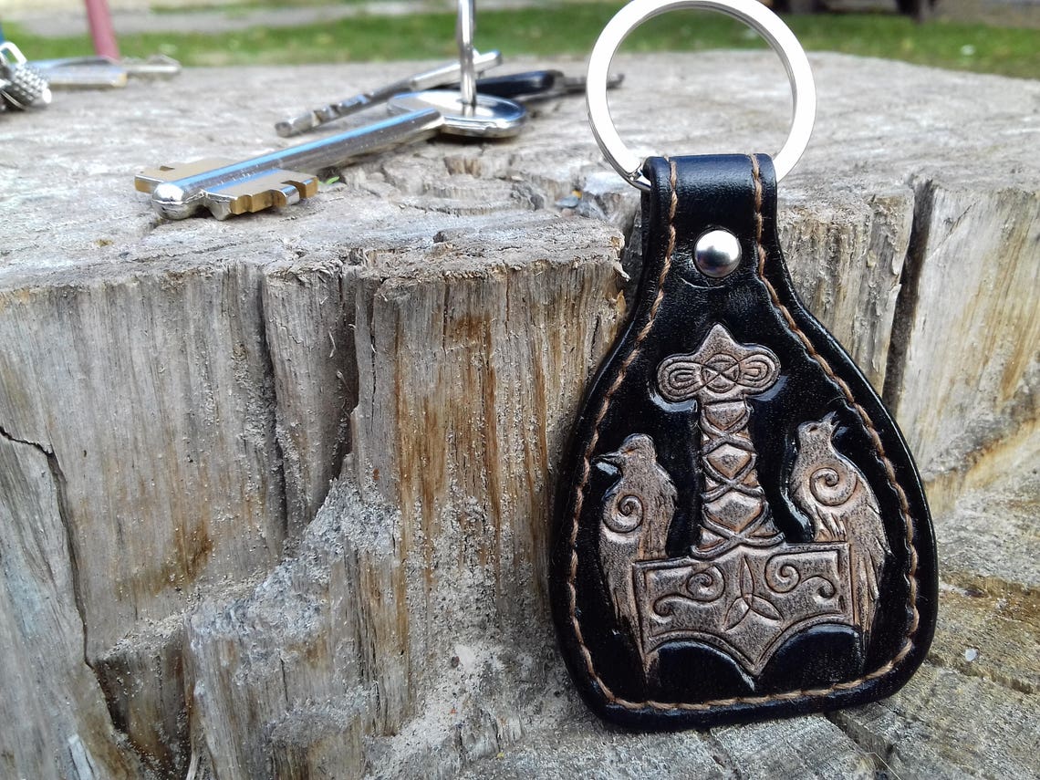 Thor's Hammer Mjolnir Keychain Leather Keychain Custom - Etsy